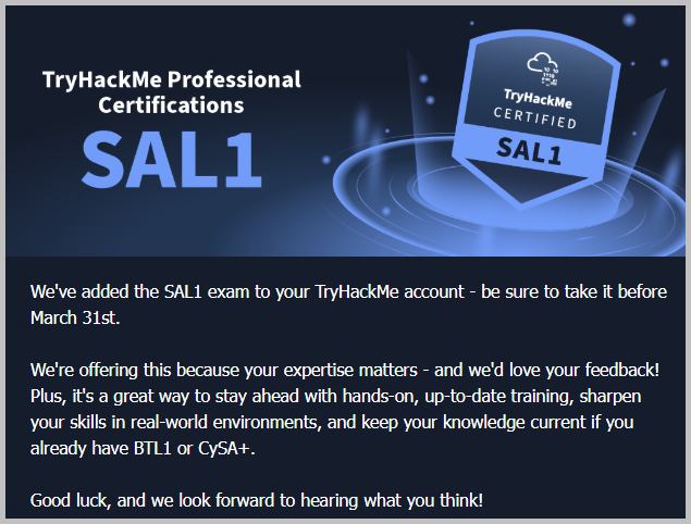 My Journey to TryHackMe’s Security Analyst Level 1 (SAL1) Certification ...